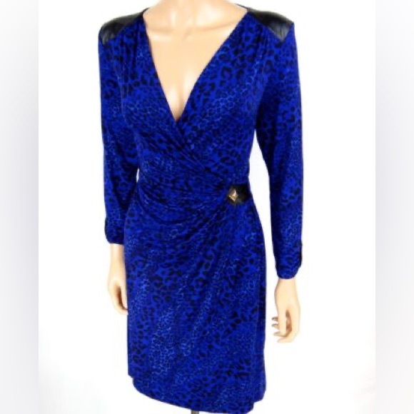 Cache | Dresses | Elegant Blue Leopard Print Dress | Poshmark